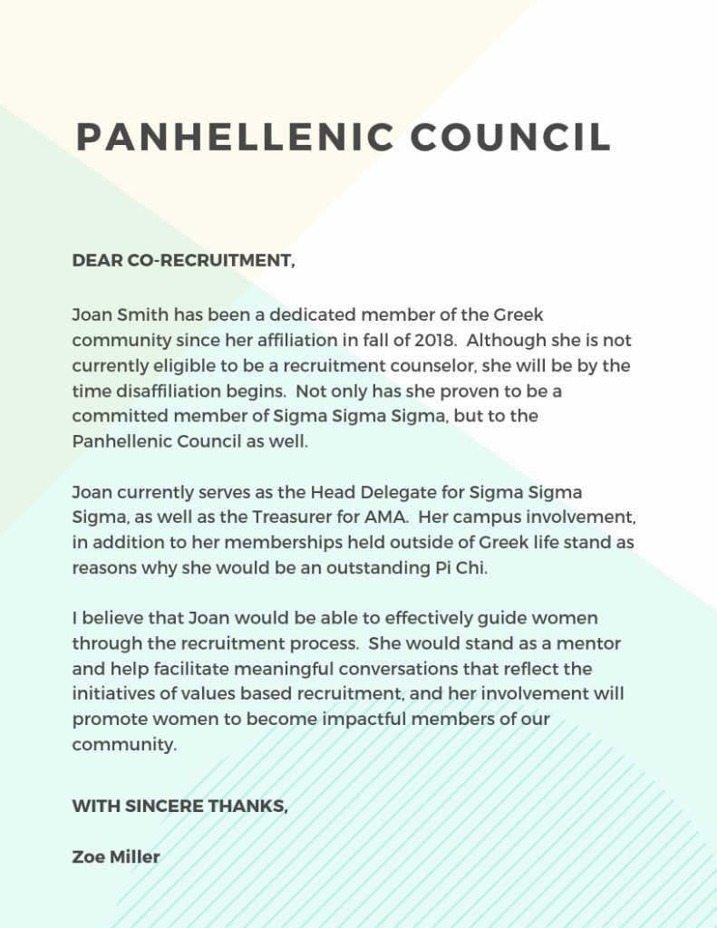 Writing A Letter Of Recommendation Panhellenic 2 Professional